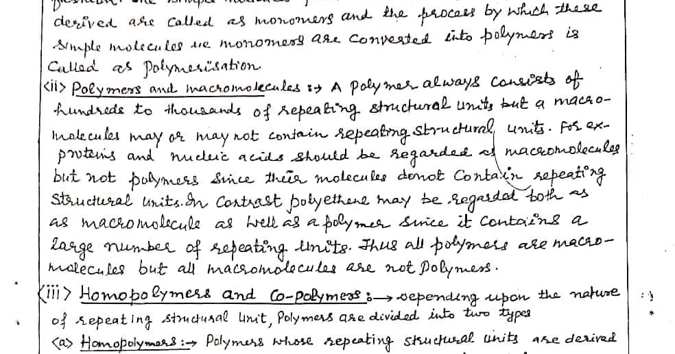Polymer Handwritten Notes for 12th Class Chemistry