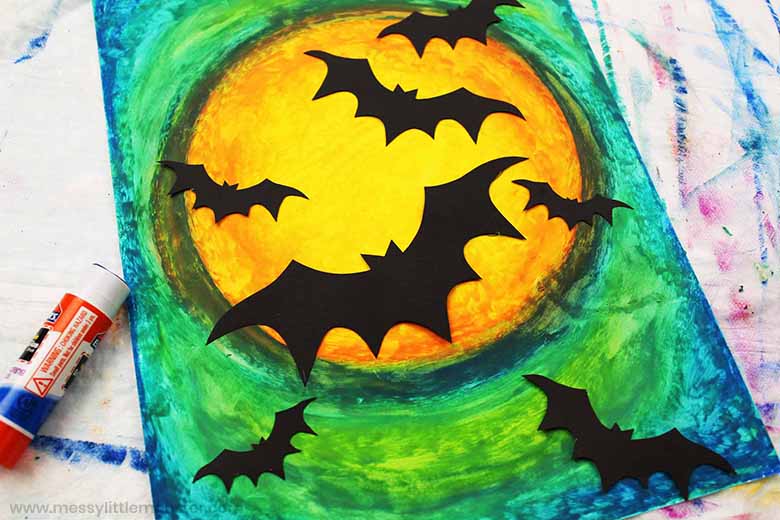 Oil Pastel Bat Craft (bat template included!) - Messy Little Monster