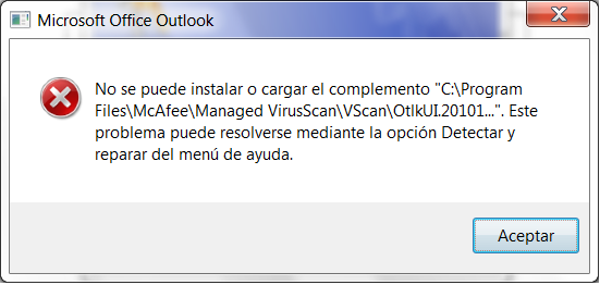 AishaBlog: Como : Reparar error Mcafee Viruscan OtlkUI.20110...