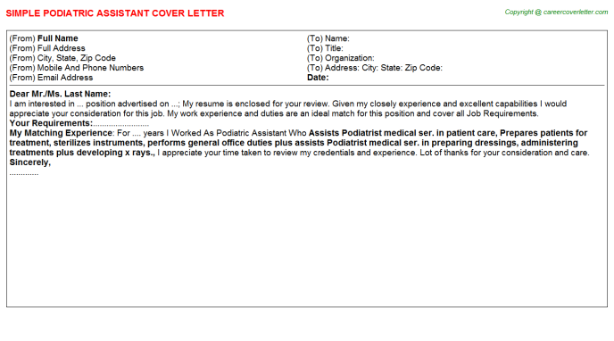 Podiatry Assistant Cover Letter ~ Resume Letter
