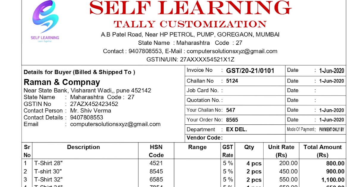 All Tally Invoice Format Sample's, Call Us (Whats App No.): 9407808553 ...