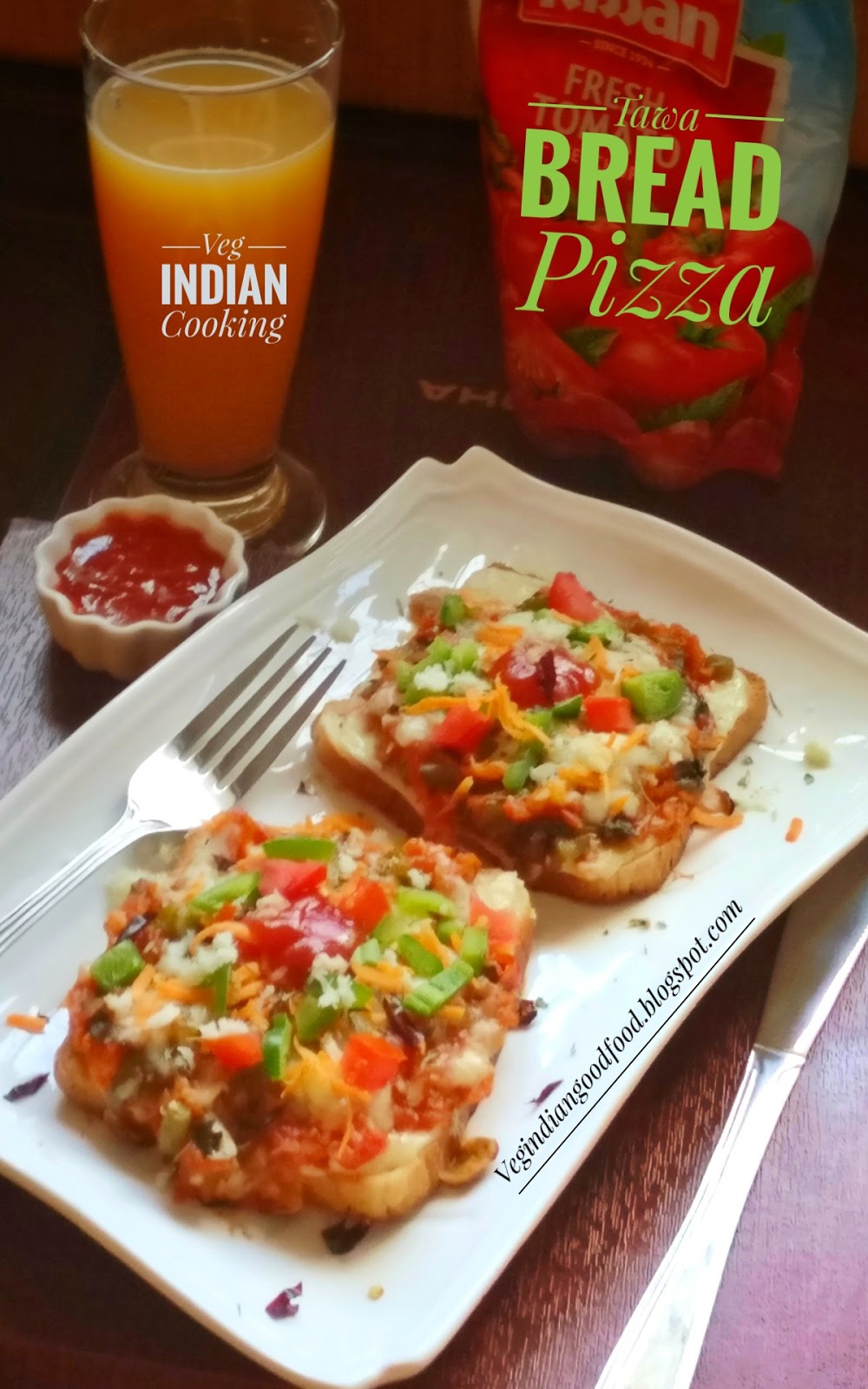 Veg Indian Cooking: Tawa Bread Pizza Recipe