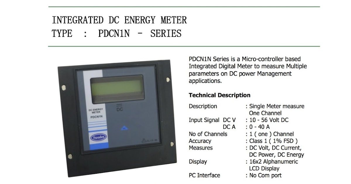 Swaden Metering: DC kWh Meter 10 - 56 VDC