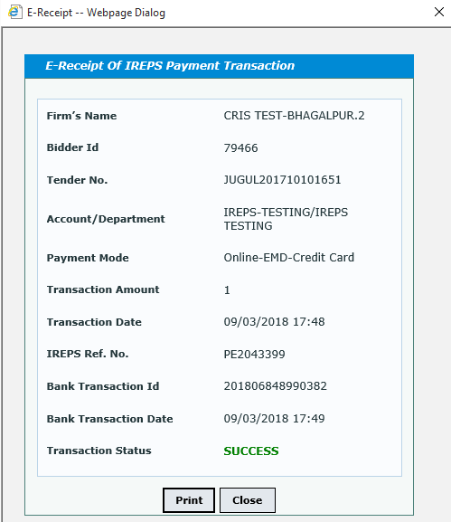 Bank Status "Retry" after making the TDC/EMD Payment for a tender on ...