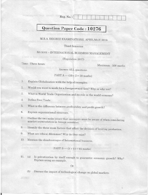 Anna University BA 5301-INTERNATIONAL BUSINESS MANAGEMENT APRIL/MAY ...