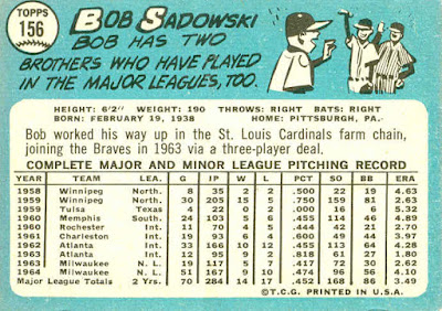 1965 Topps Baseball: Bob Sadowski (#156)