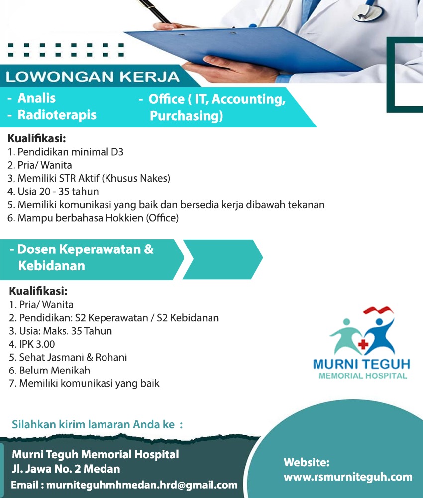 Info loker medan Terbaru Oktober 2021 di RS Murni Teguh Medan - MedanLoker.Com - Lowongan Kerja ...