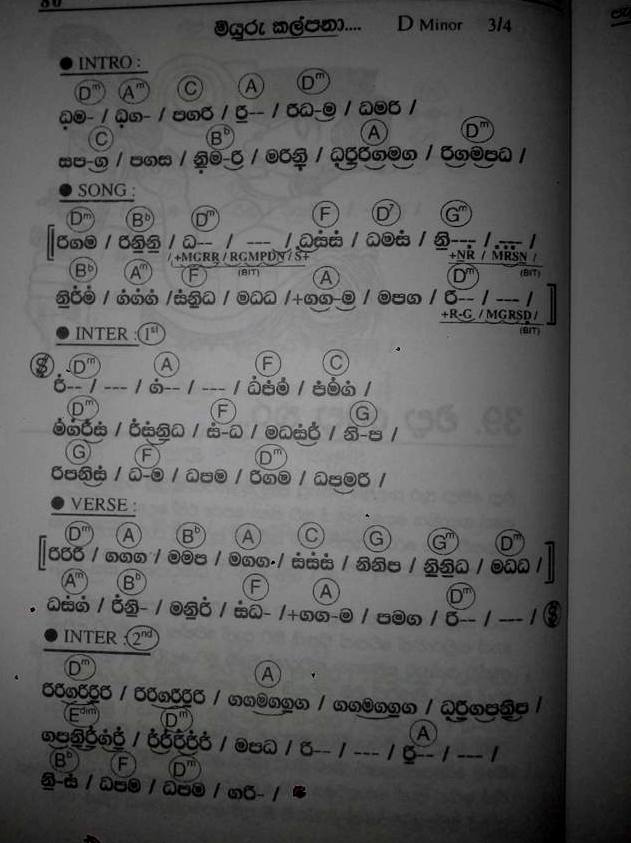Miyuru Kalpana Sinhala Song Notation