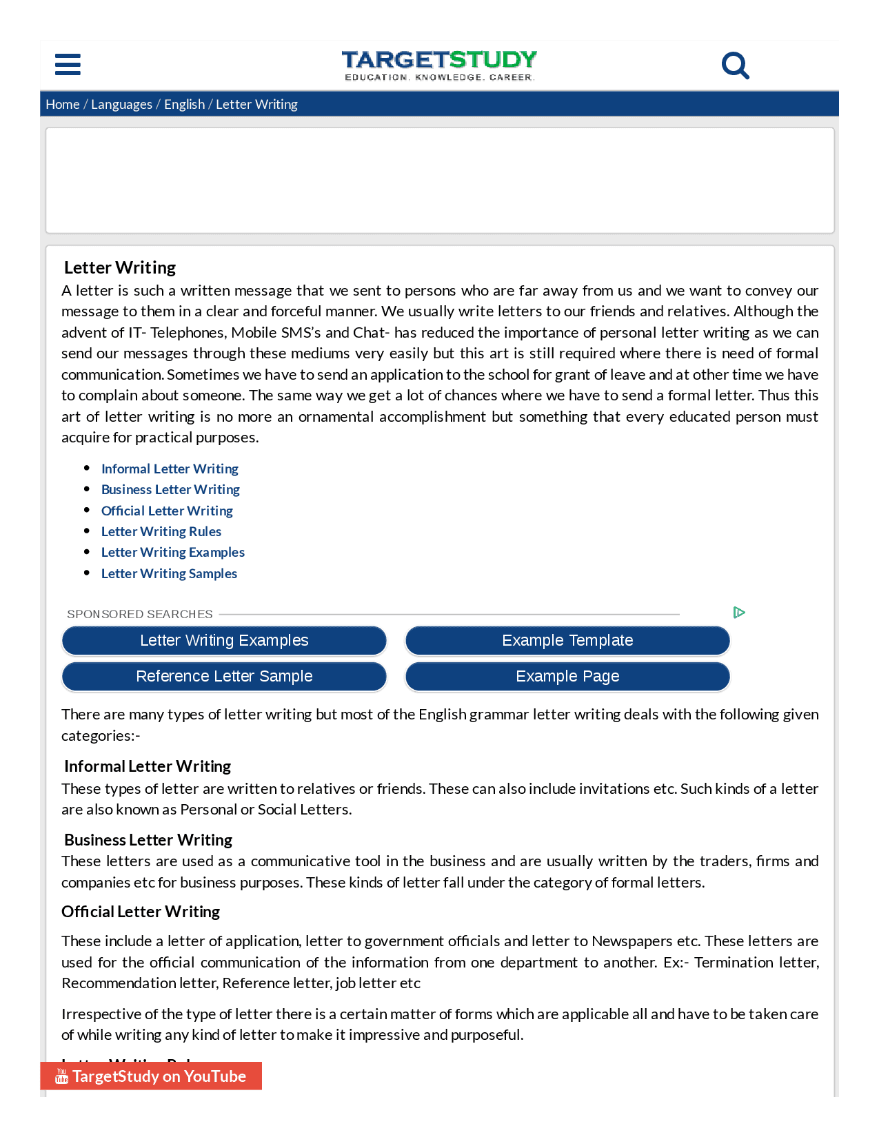English Letter Writing - Formal Letter English Letter Writing - Formal Letter