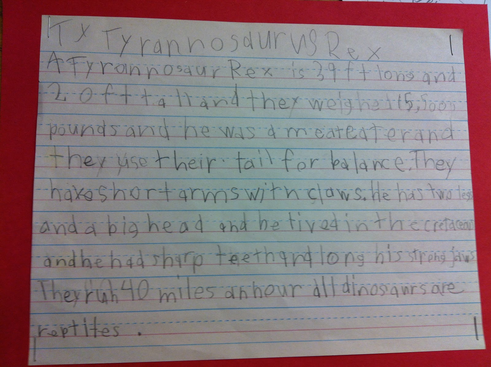 Mrs. Hannah's First Grade Class: Tyrannosaurus Rex writing!