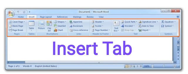 Ms Word में Insert Tab के Groups का प्रयोग - माय गाईड