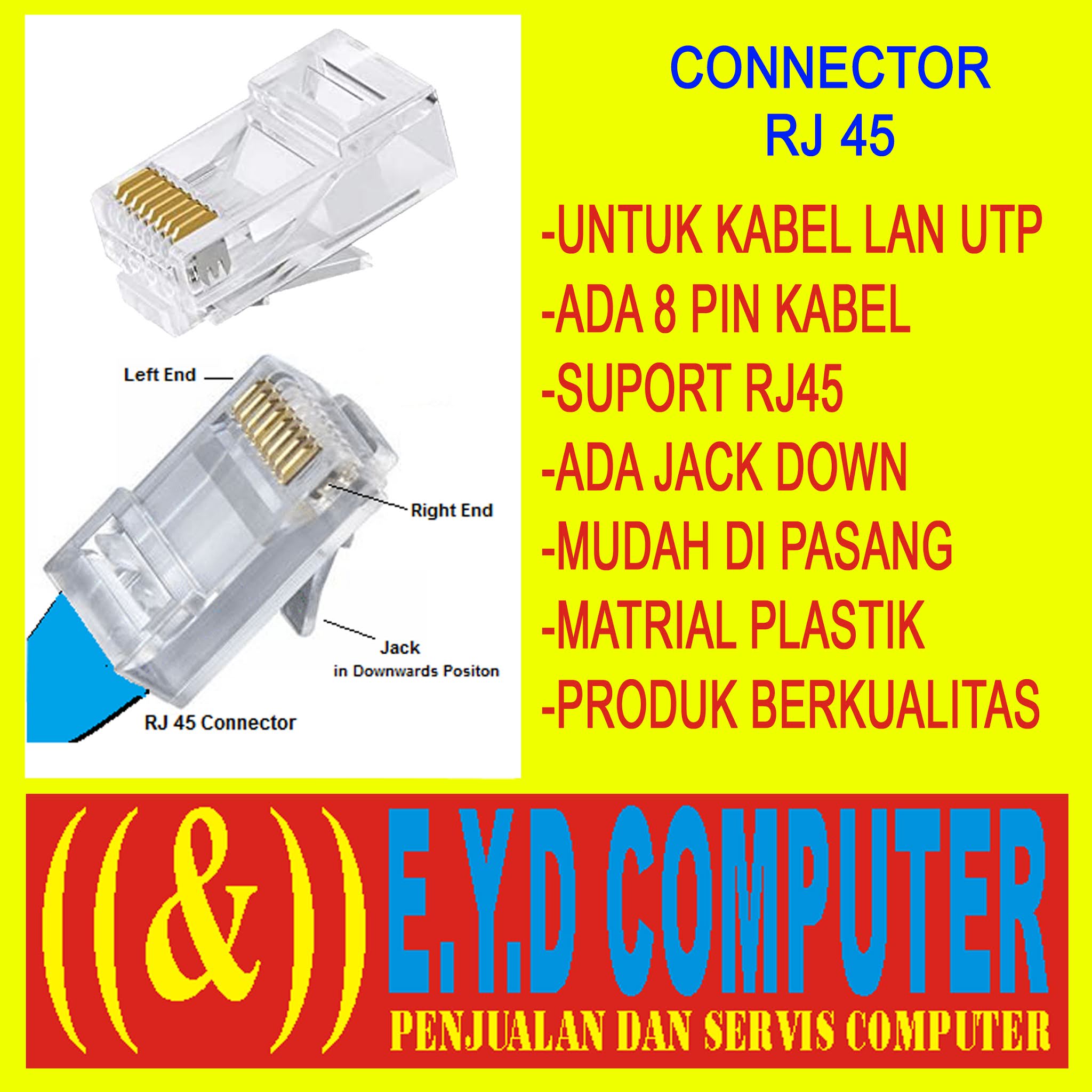 CONECTOR RJ45 CONNECTOR SATUAN KONEKTOR RJ 45 JARINGAN CONNECT ...