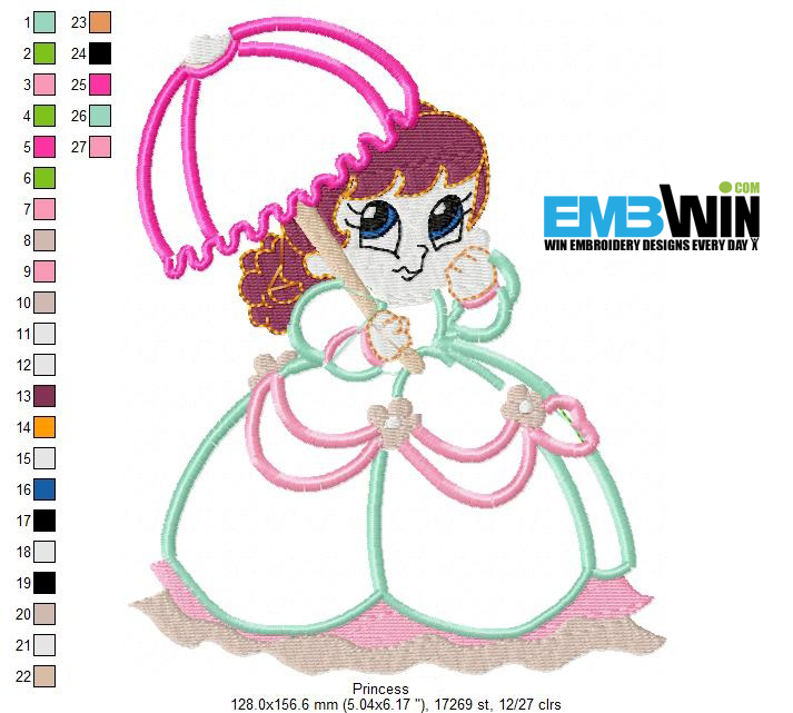 Princess Free Embroidery Design #1240 – embwin – machine embroidery designs