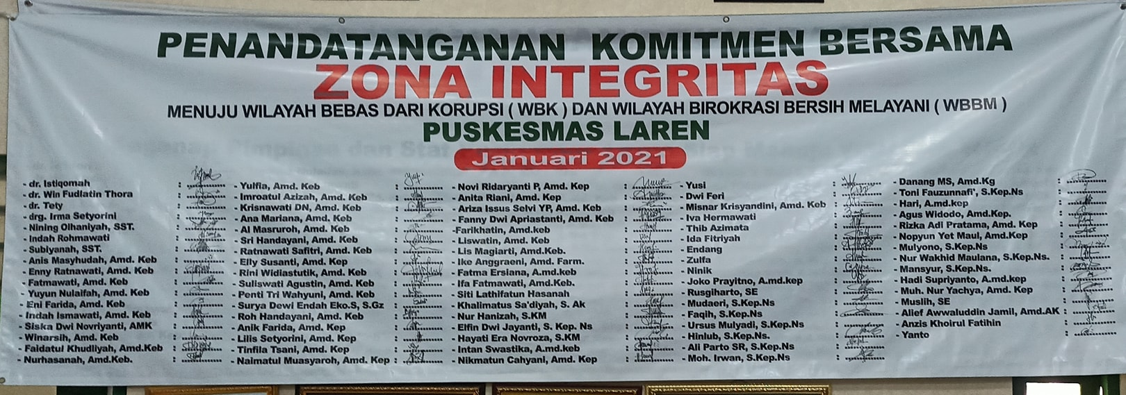 Puskesmas Laren: BANNER ZONA INTEGRITAS WBBM