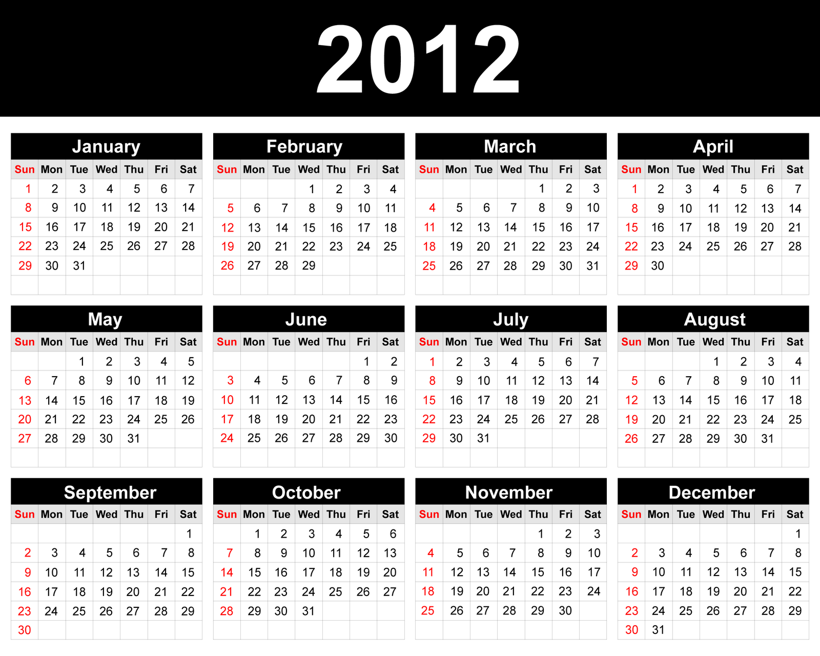 Vetores - Calendario 2012 | L- T Goodies :)