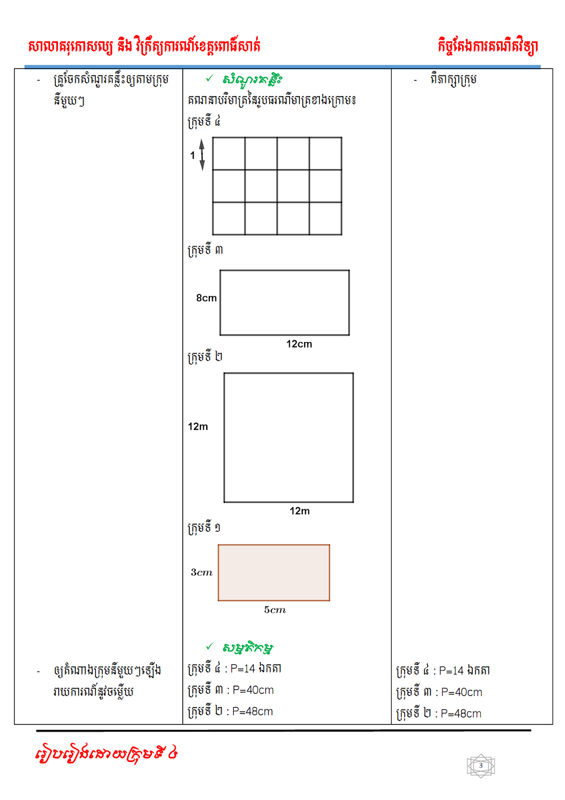 Mathematics IET THAT for primary school: lesson plan about perimeter of ...