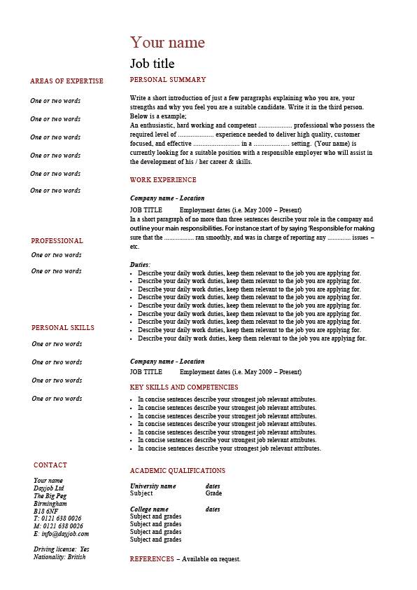 Skills based functional CV template download docx file free - Avari Point