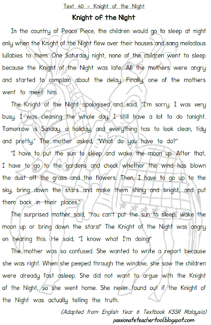 Passionate Teacher Tools: Text 40 - Knight of the Night Story