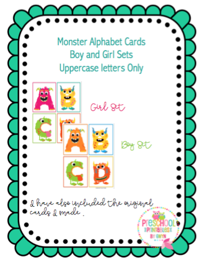 Little Monster Alphabet Cards- Boy and Girl Sets ~ Preschool Printables