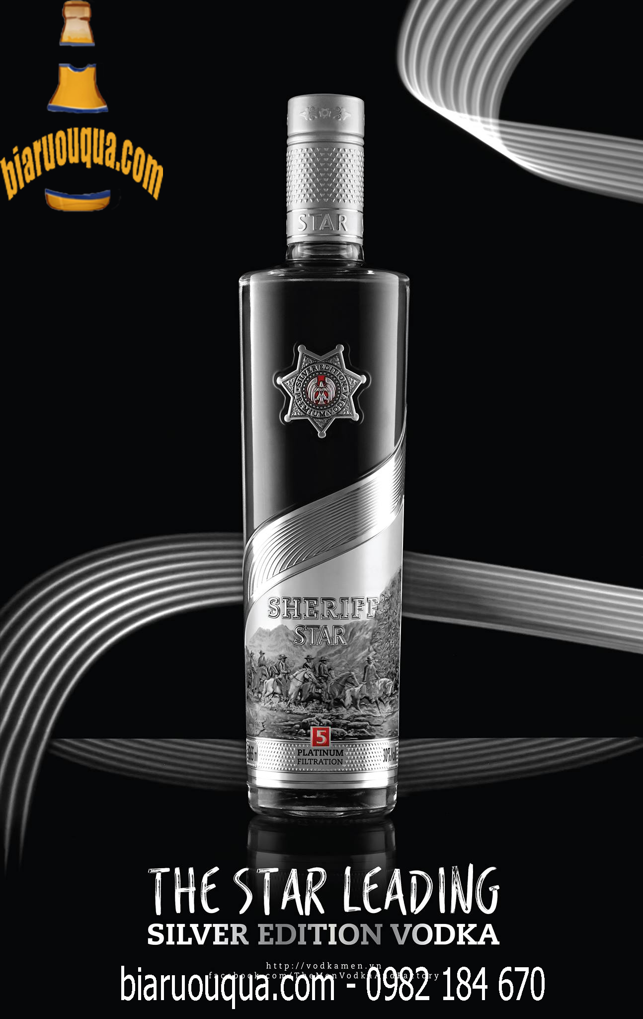 Rượu Men' Sheriff Silver Star Vodka Bạc 50% chai 565ml