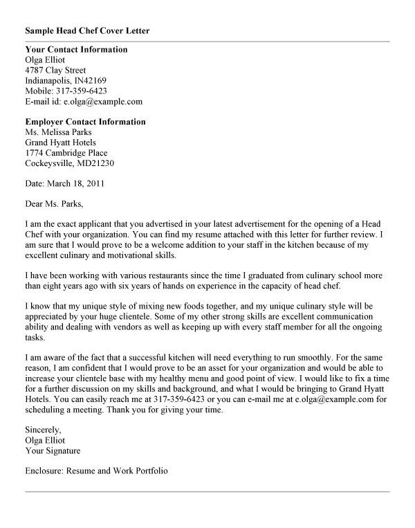 Culinary Cover Letter ~ Resume Letter