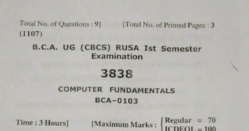 BCA Computer Fundamentals Question Paper HPU