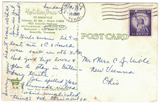 Uibles: A Family Blog: 1960 Jean's postcard to CJUs -July 31