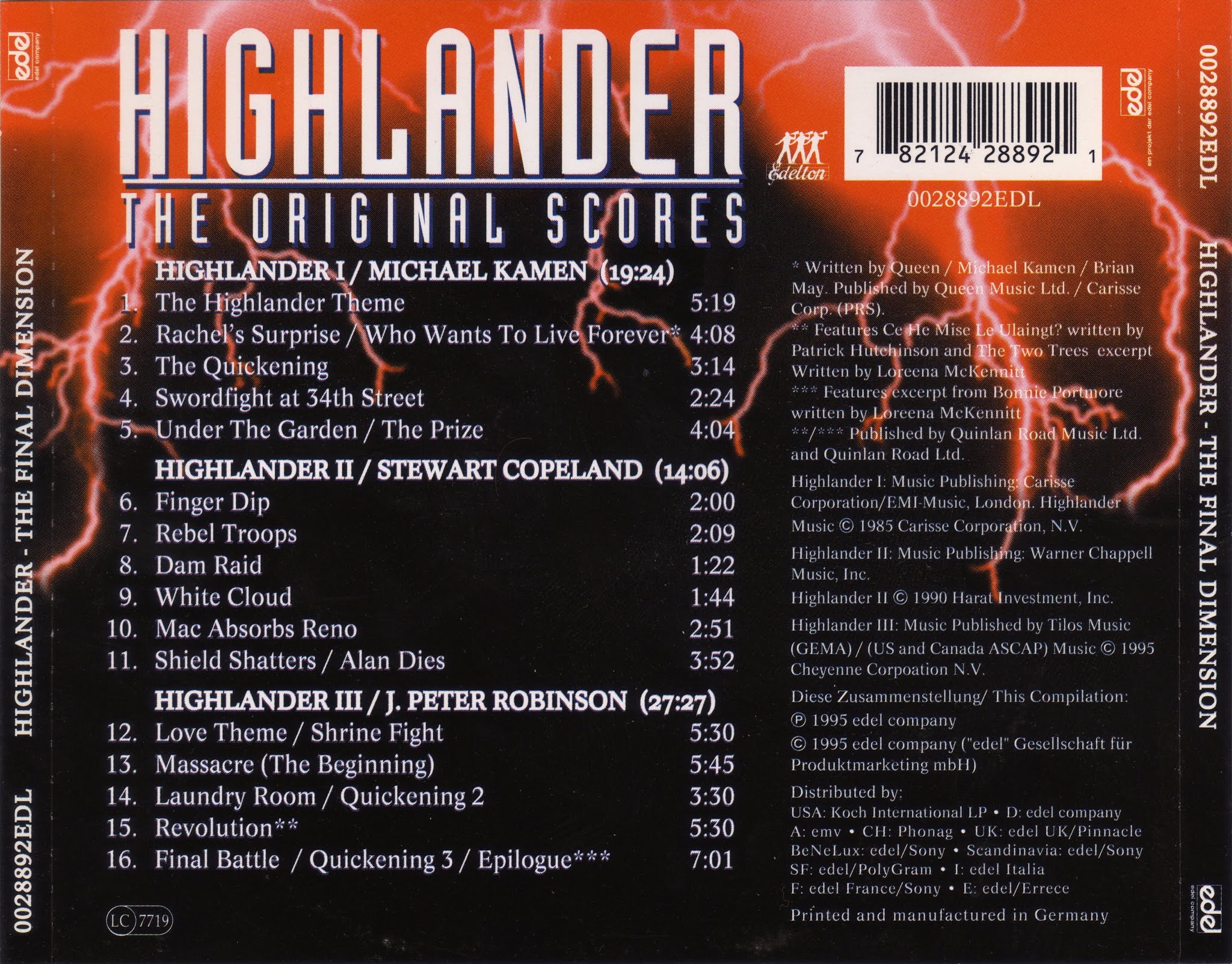 Music Of My Soul: V.C.-1995-Highlander-The Original Scores(Edel Company ...