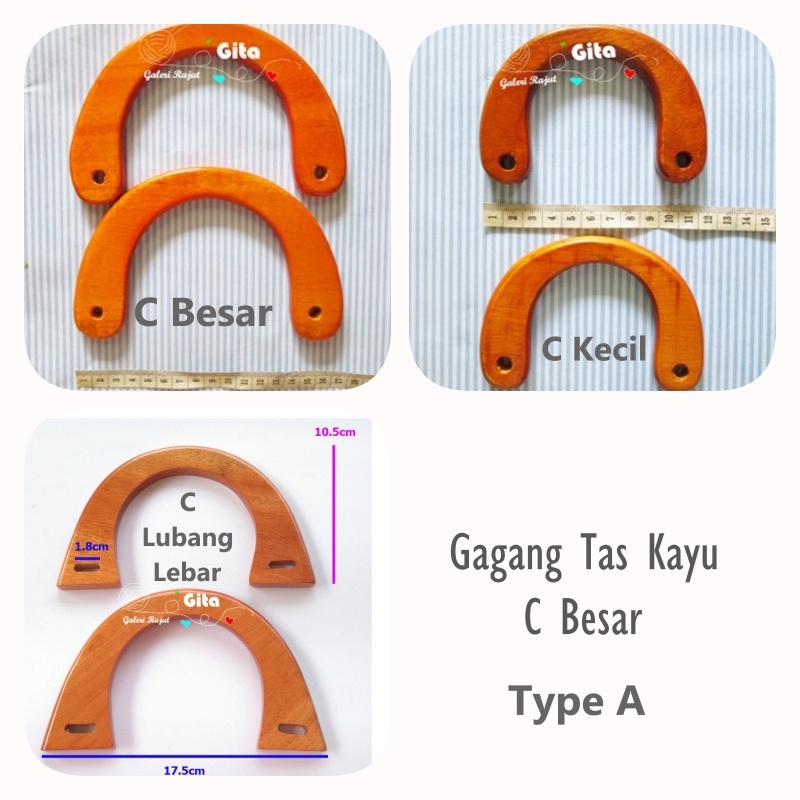 Gita Galeri Rajut: Handle Tas Kayu Mahoni Type A, Gagang Tas Kayu ...