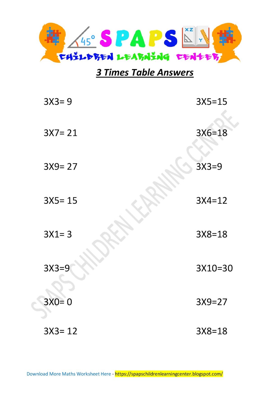 Download 3 Times Table Quiz Printable PDF Worksheets - Practice 3 ...