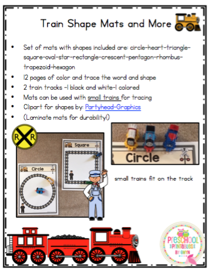Train Track Shape Mats and More ~ Preschool Printables