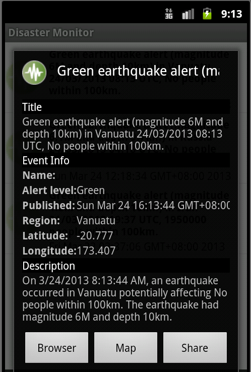 dominoc925: Android App for monitoring natural disasters
