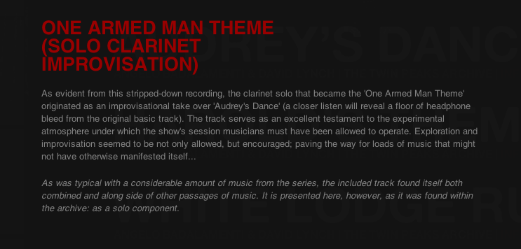 TWIN PEAKS SOUNDTRACK DESIGN: New Archive Release: One-Armed Man's Theme
