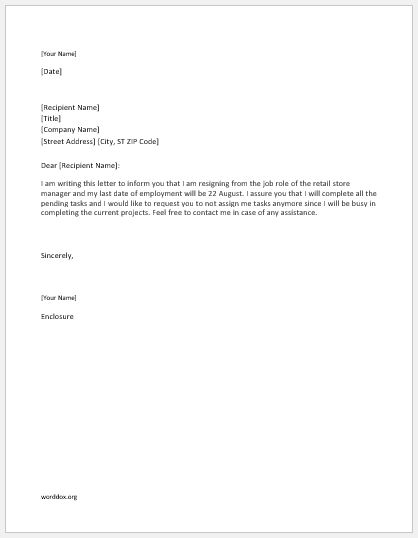 Letter Of Resignation Retail - Formal Letters
