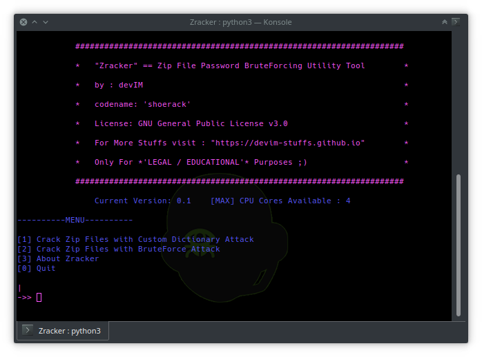 Zracker - Zip File Password BruteForcing Utility Tool based on CPU-Power