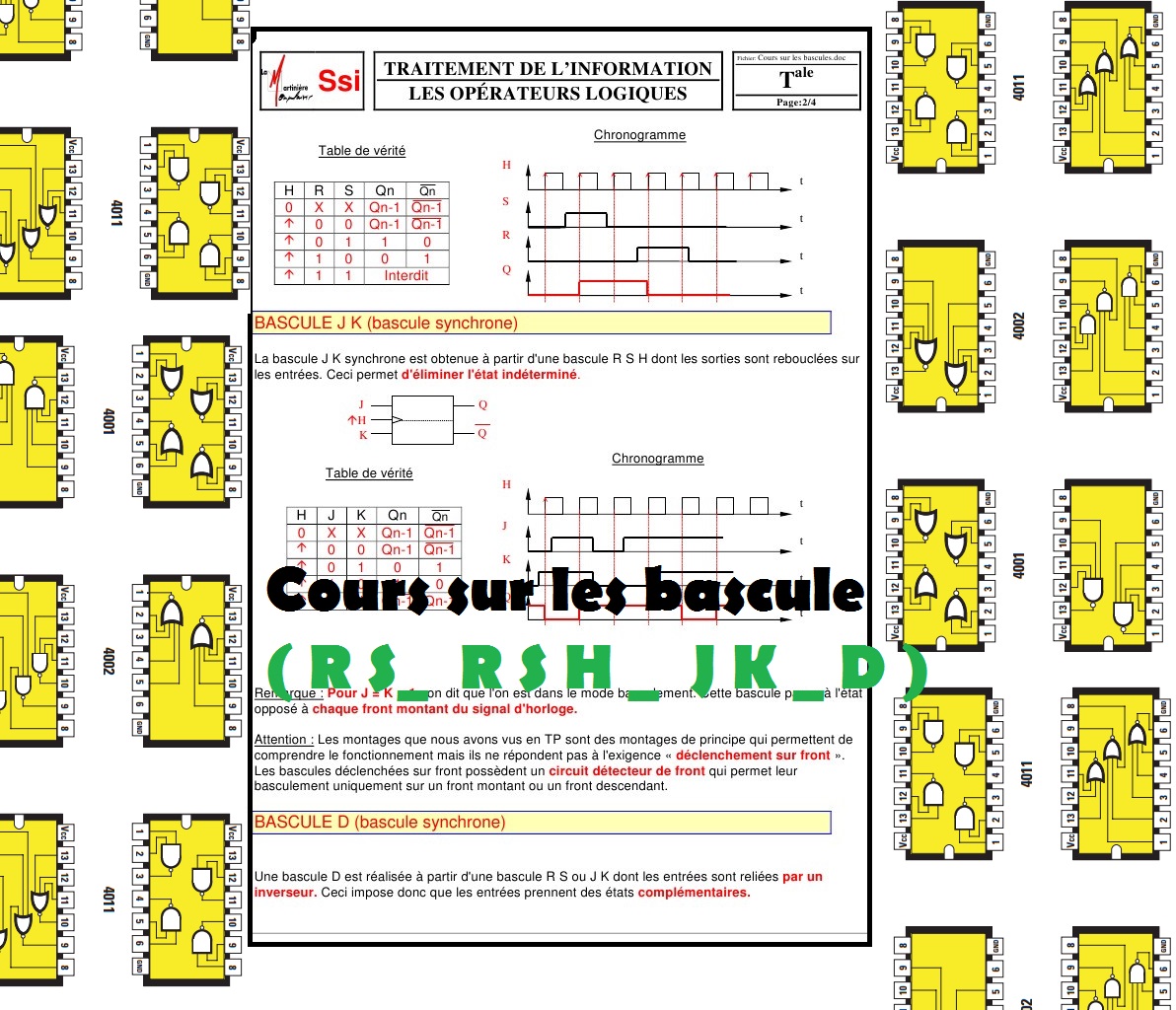 Cours sur les bascule ( R S_ R S H _ J K _ D ) - génie électronique