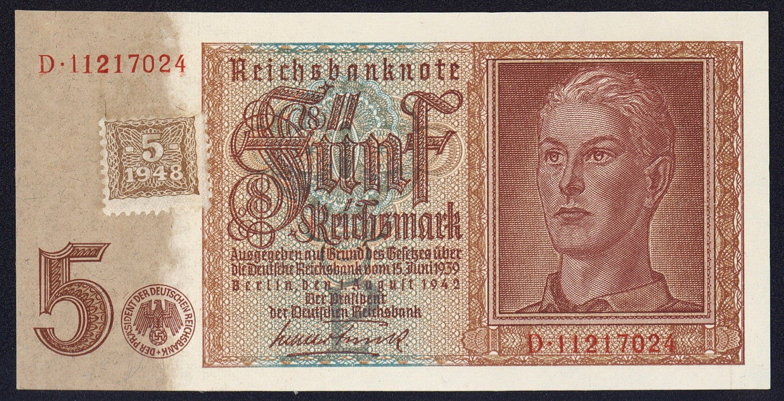 Germany 5 Reichsmark banknote 1942 Hitler Youth 1948 DDR stamp|World ... Germany 5 Reichsmark banknote 1942 Hitler Youth 1948 DDR stamp|World ...