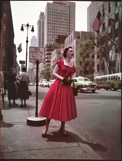 Women Modeling on the Sidewalk on Fifth Avenue in 1952 ~ Vintage Everyday