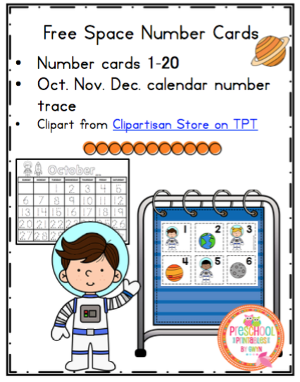 Free Space Number Cards 1-25 ~ Preschool Printables