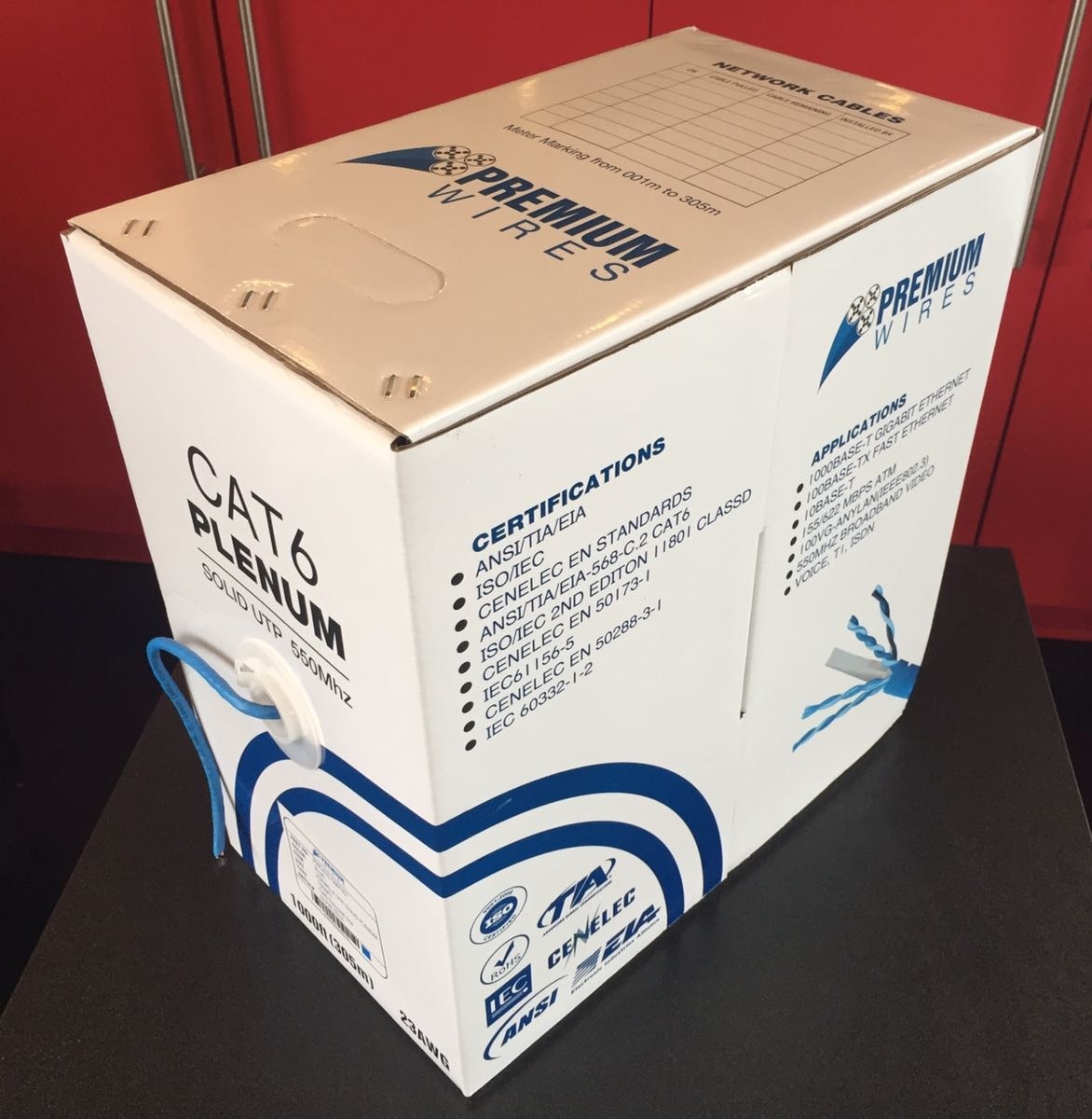 Cat6 Plenum 1000ft cmp solid 550Mhz bulk utp ethernet cable Blue ...