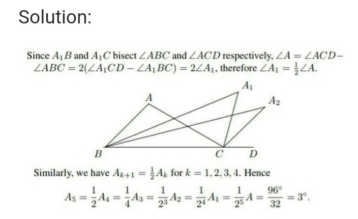In triangle ABC, angle A = 96°. Extend BC to an arbitrary point D.The angle bisectors of angle ...