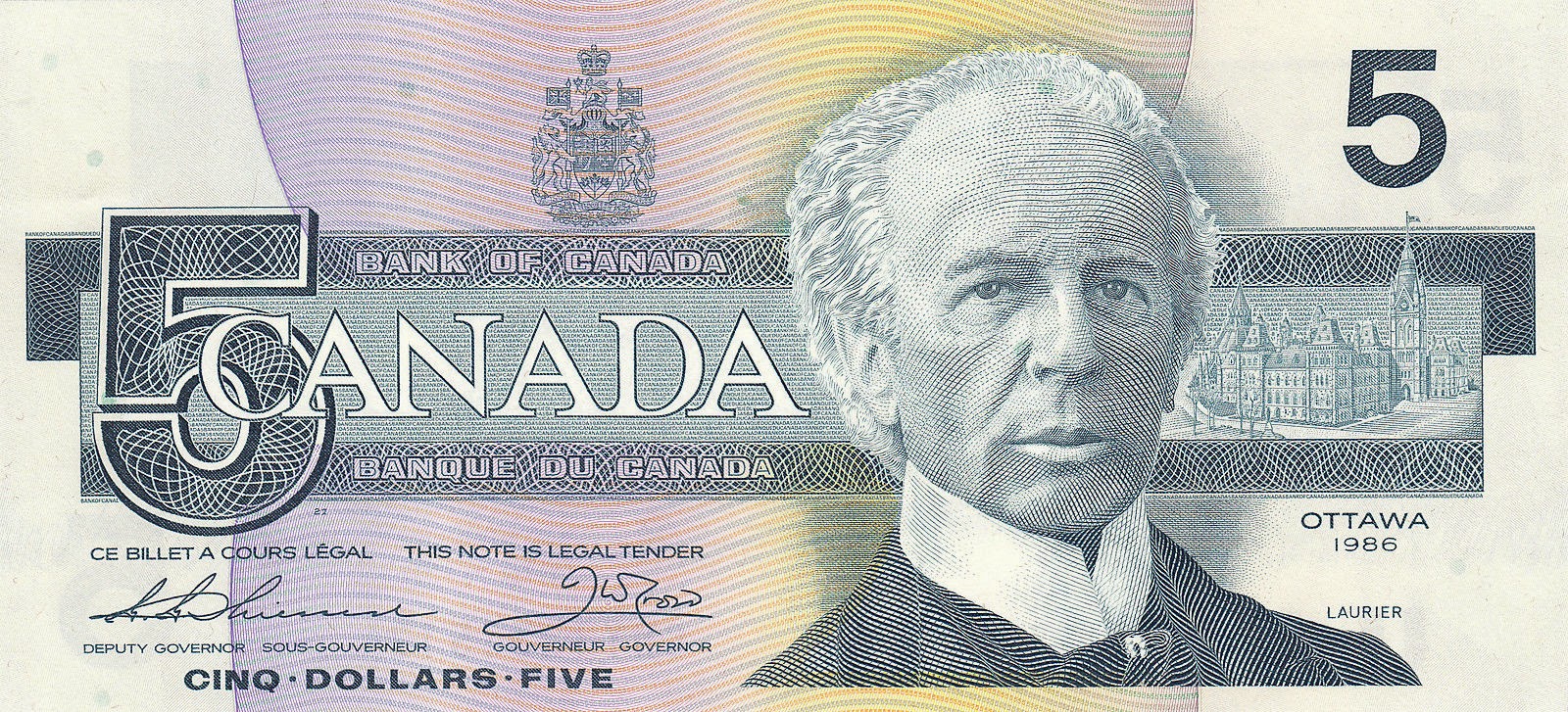 Canada 5 Dollars Banknote 1986 Wilfrid Laurier World Banknotes Coins