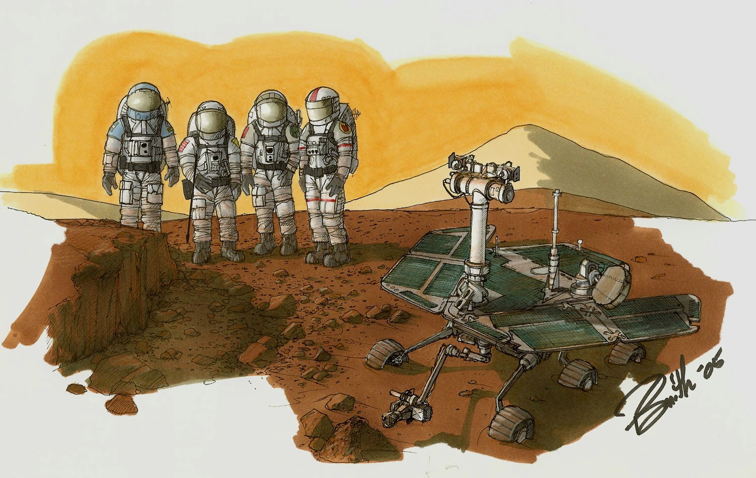 Marker sketches of Mars by Phil Smith | human Mars
