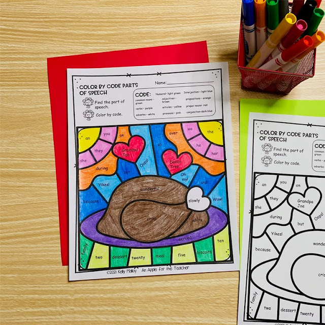 An Apple For The Teacher: Thanksgiving Parts of Speech Worksheets
