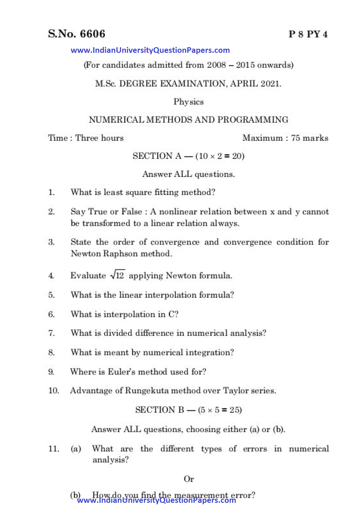 Bharathidasan University M Sc Physics Numerical Methods And Programming bharathidasan-university-m-sc-physics-numerical-methods-and-programming