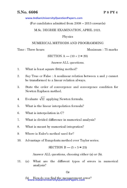 Bharathidasan University M.Sc Physics Numerical Methods and Programming ...