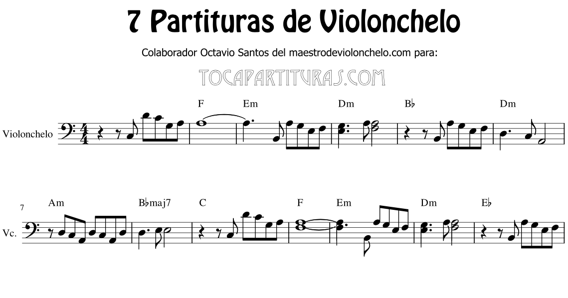tocapartituras: 7 Partituras en Clave de Fa para Violonchelo con Vídeo ...