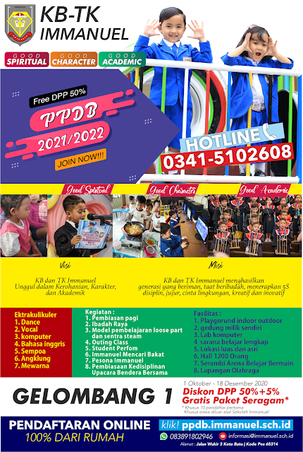 Penerimaan Siswa Baru TA. 2021-2022 KB-TK IMMANUEL - Gelombang 1 - KB IMMANUEL BATU