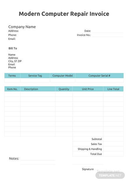 Computer Repair Invoice Template - Invoice Template