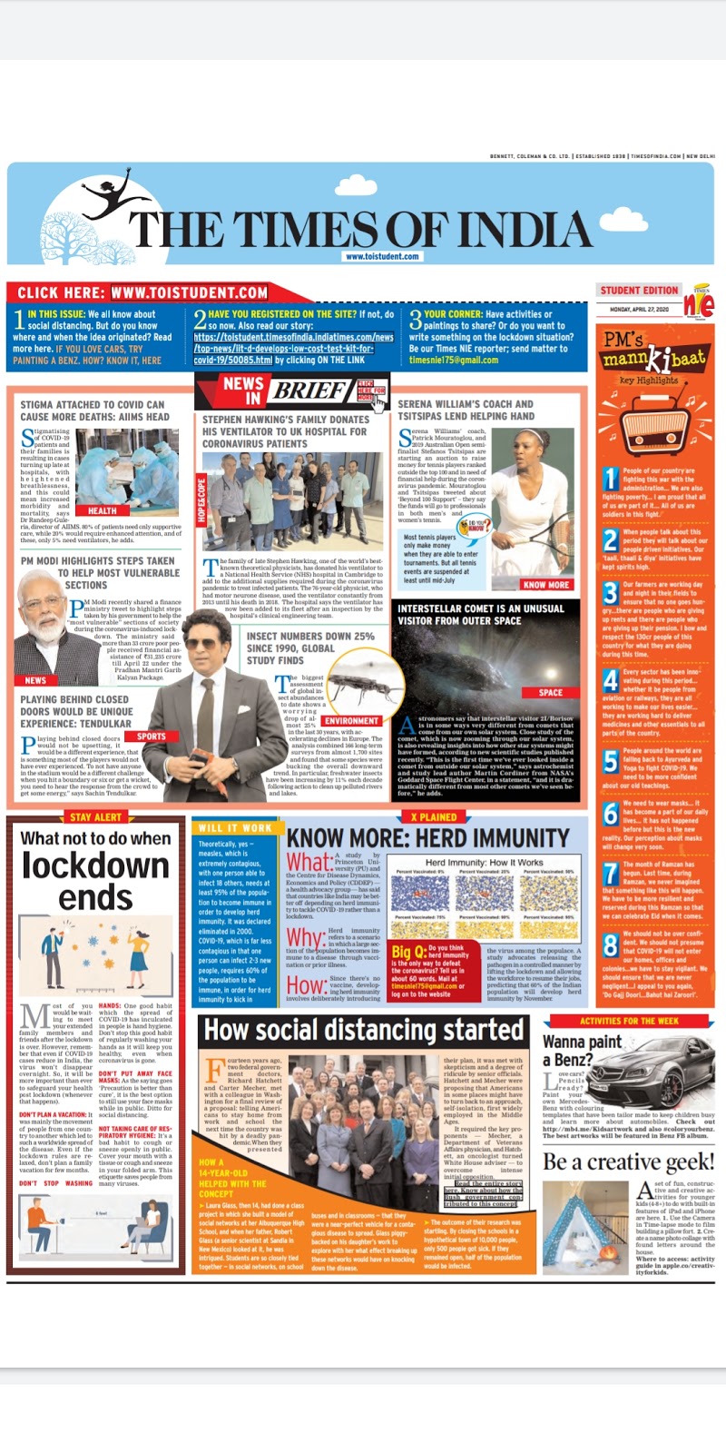 .: TOI paper student edition